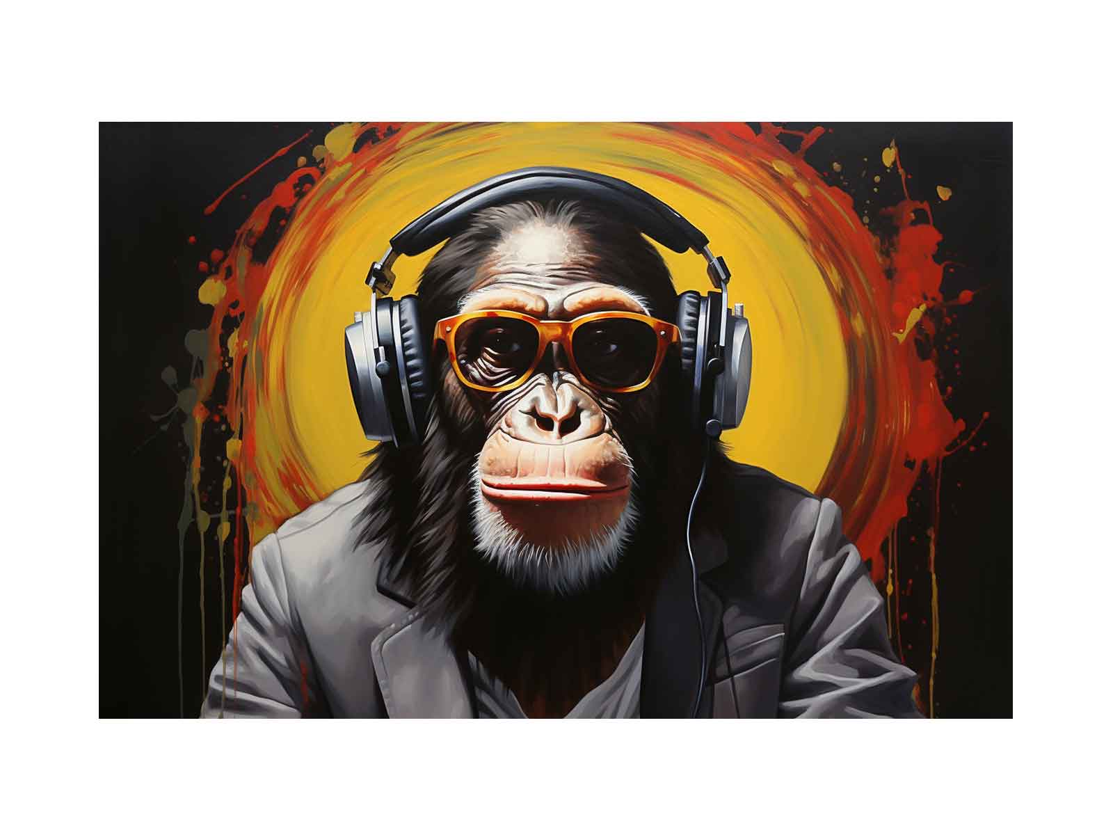 Modern Black Monkey HeadPhone Art Painting – Canvas Art Prints